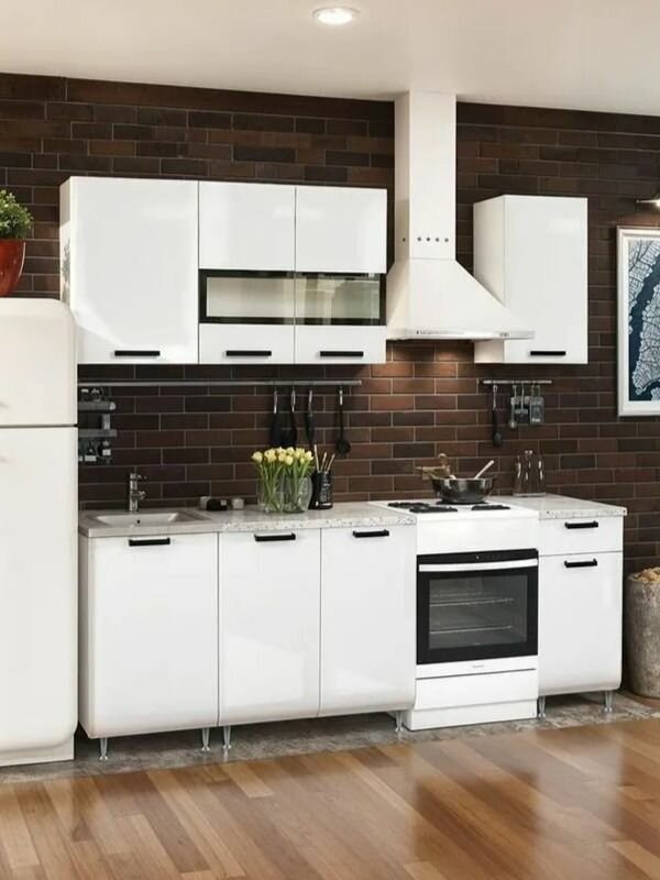 Кухонный гарнитур 1.7м Рио белый глянец/белый со столешницей, МИФ