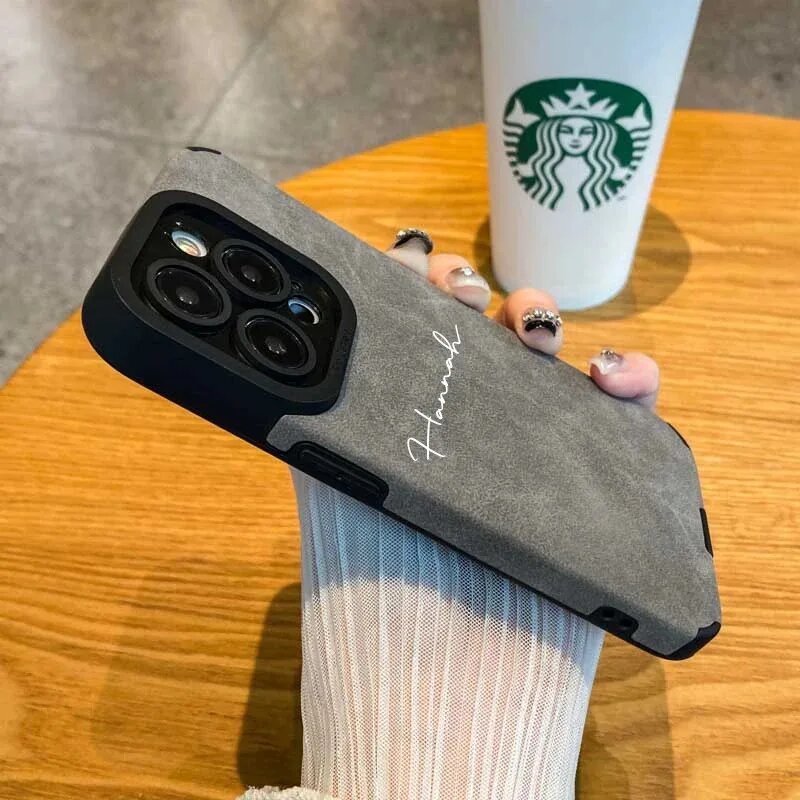 Роскошный кожаный персонализированный именной чехол для iPhone 16, dark gray 1, For iphone 16 promax