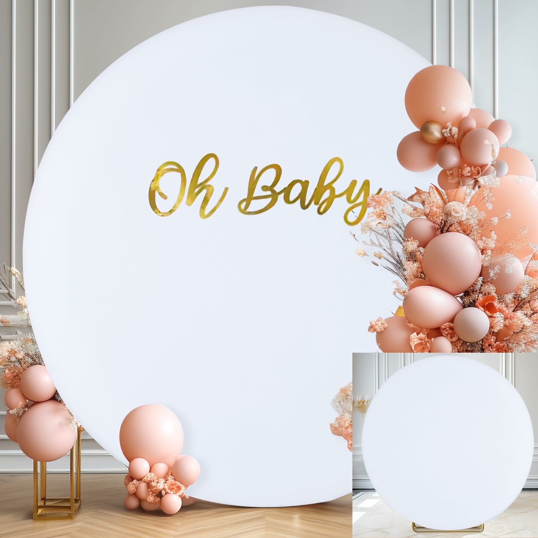 Gallety 7.2 FT Elastic White Polyester Round Arch Cover with Glue for Wedding Birthday Photography Decorations