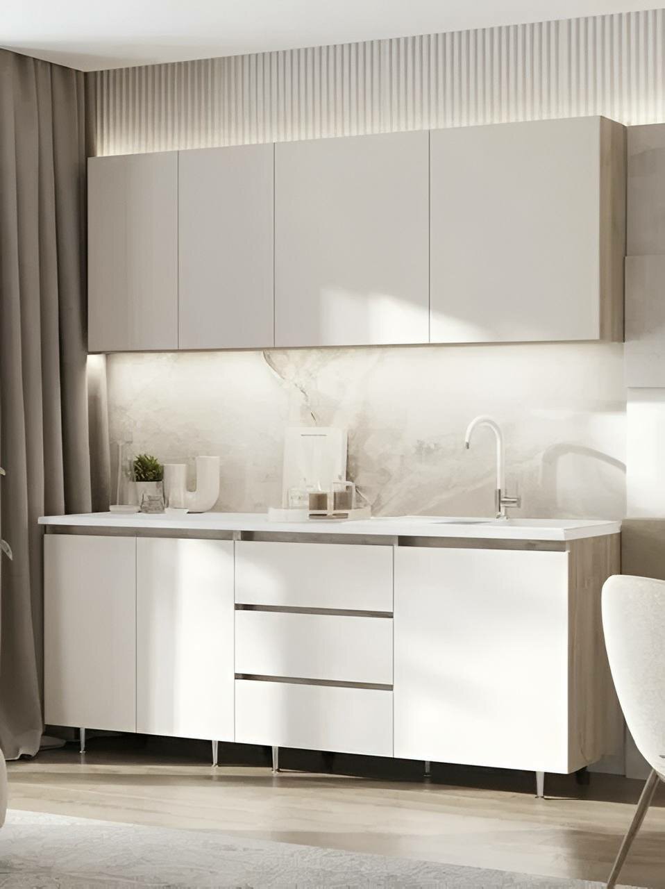 Кухонный гарнитур Челси 2м ЛДСП кашемир/дуб крафт светлый со столешницей, к2 МИФ