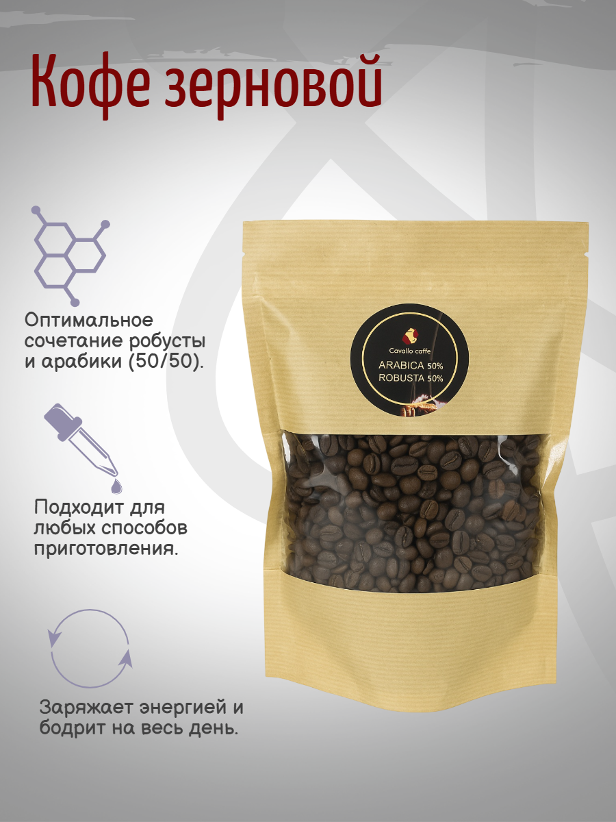 Cavallo coffe Кофе зерновой робуста 50%, арабика 50% 300г