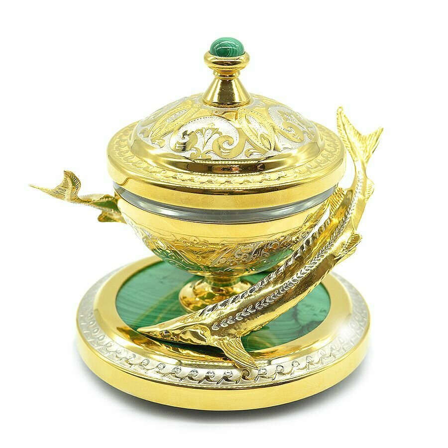 Икорница с малахитом "Два Осетра"