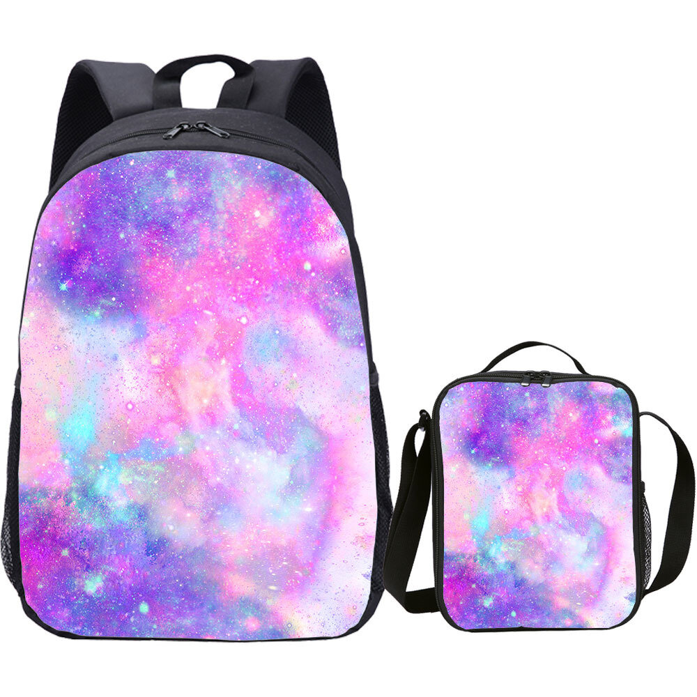 Школьная сумка Cosmic Starry Sky с цветной печатью 17-дюймовый большой емкости для учеников начальной школы Школьная сумка для обеда Костюм