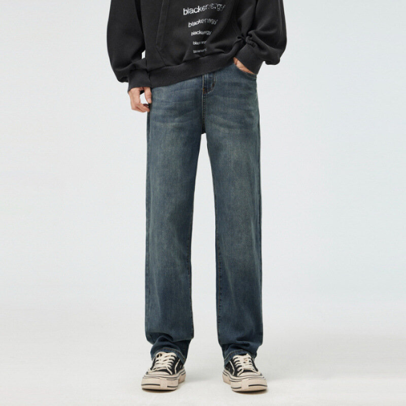 Охоты Брюки JYL Толстые эластичные широкие прямые джинсы мужские хайстрит ретро минималистичные универсальные