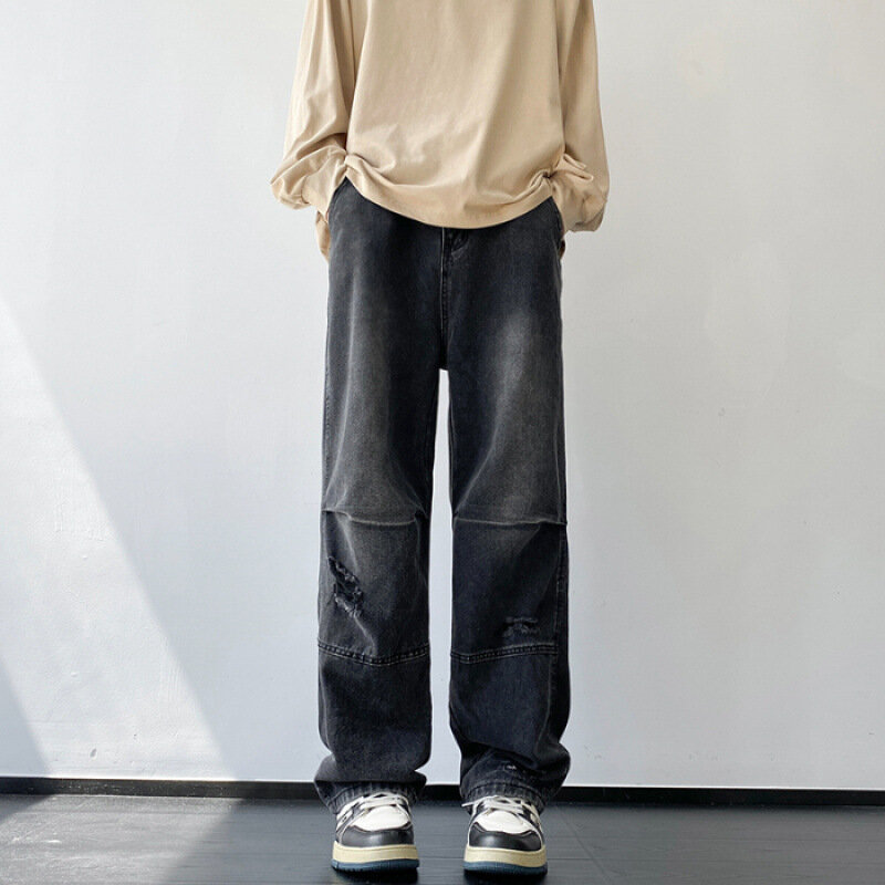 Слим тапер KLQ Круто Новые широкие прямые KLQ мужские базовые универсальные повседневные широкие штаны стирка, Размер_3XL