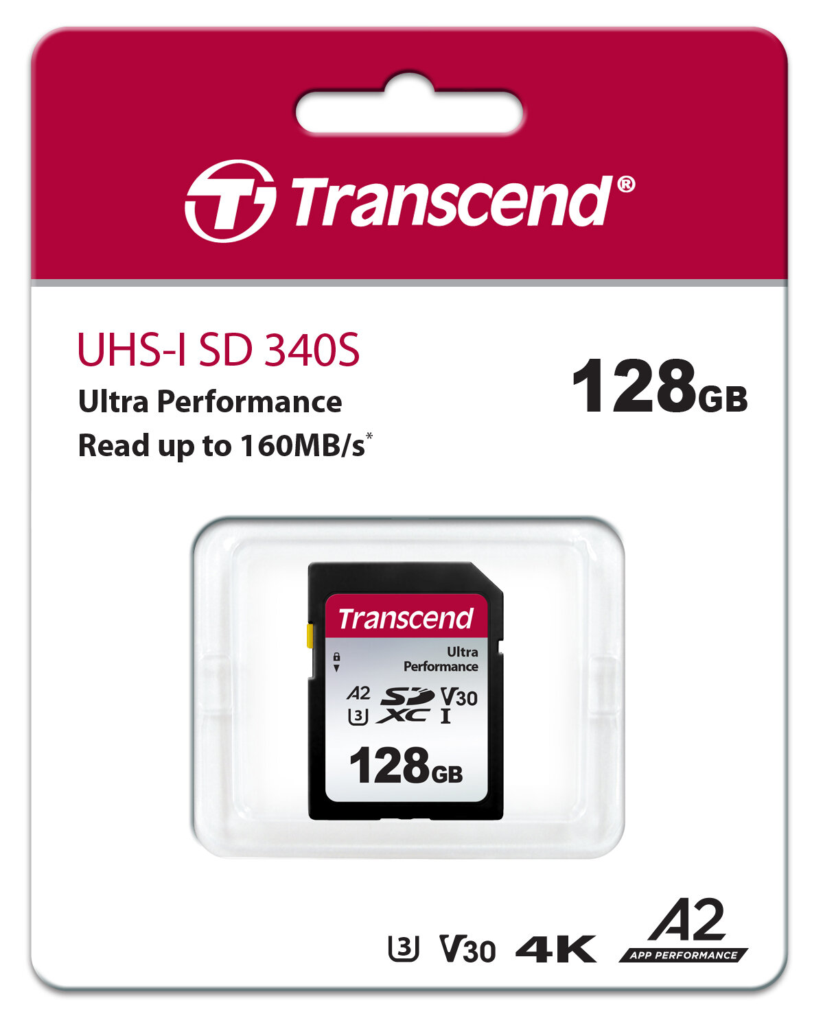Флеш карта SDXC Transcend 340S, 128 Гб, UHS-I Class U3 V30 A2 (TS128GSDC340S)