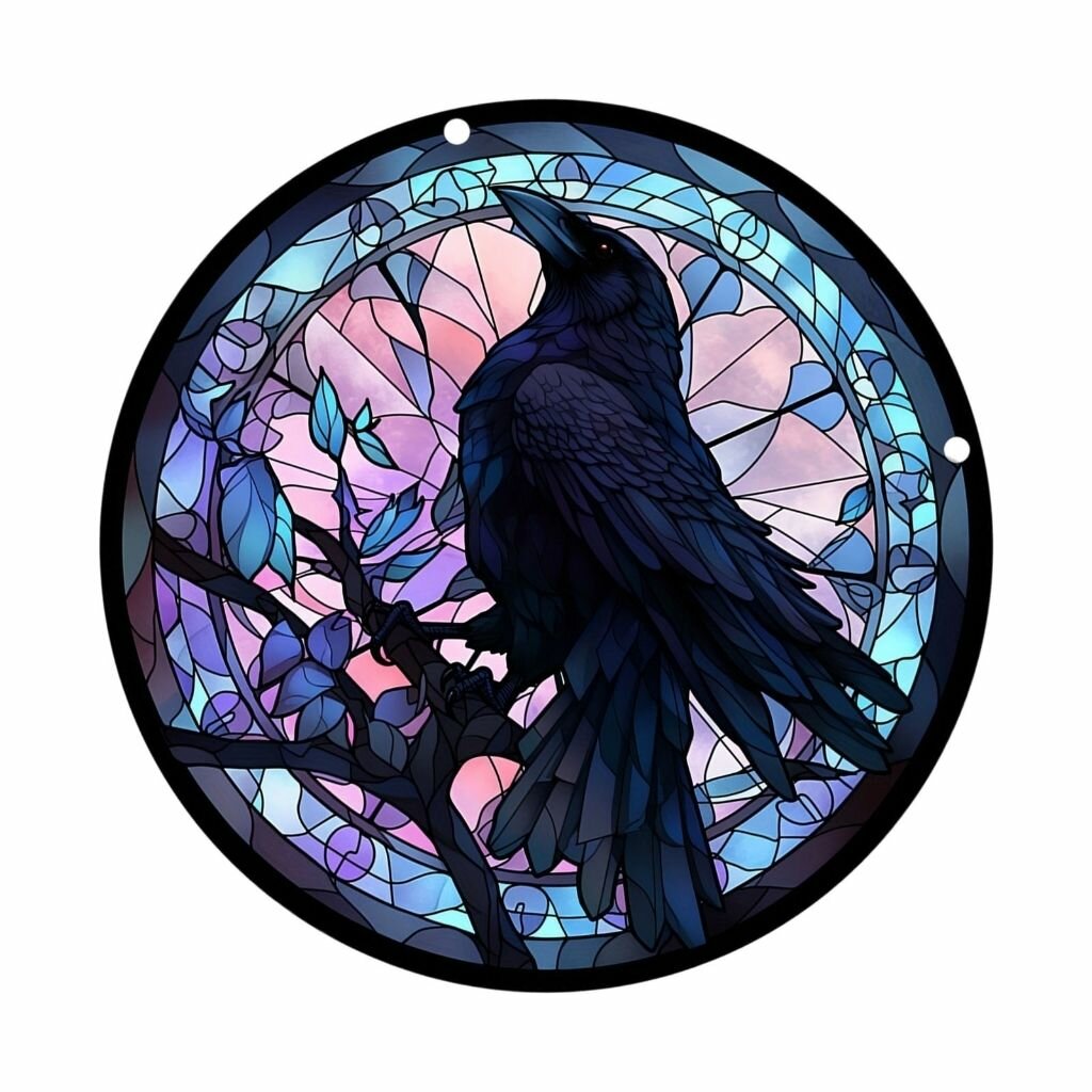 Витражи с воронами для окон, подвесные украшения из цветного стекла, - Стиль Третий