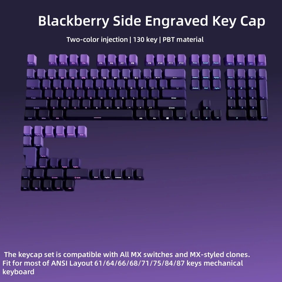 Кейкапы для клавиатуры Blackberry PBT, 130 клавиш, Purple