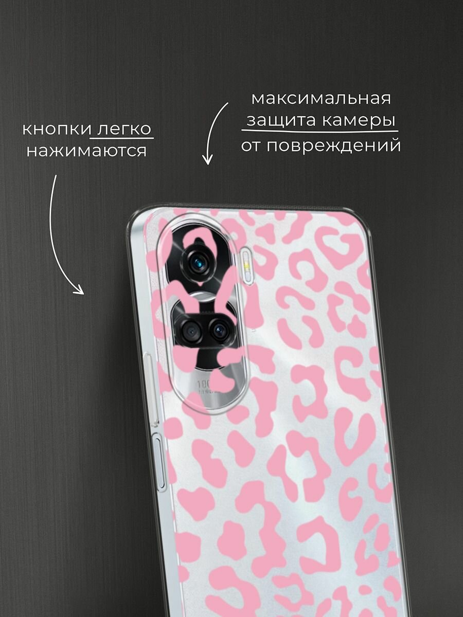Чехол на Honor 90 Lite / Хонор 90 Лайт с принтом Паттерн розовый леопард, прозрачный — фото 1