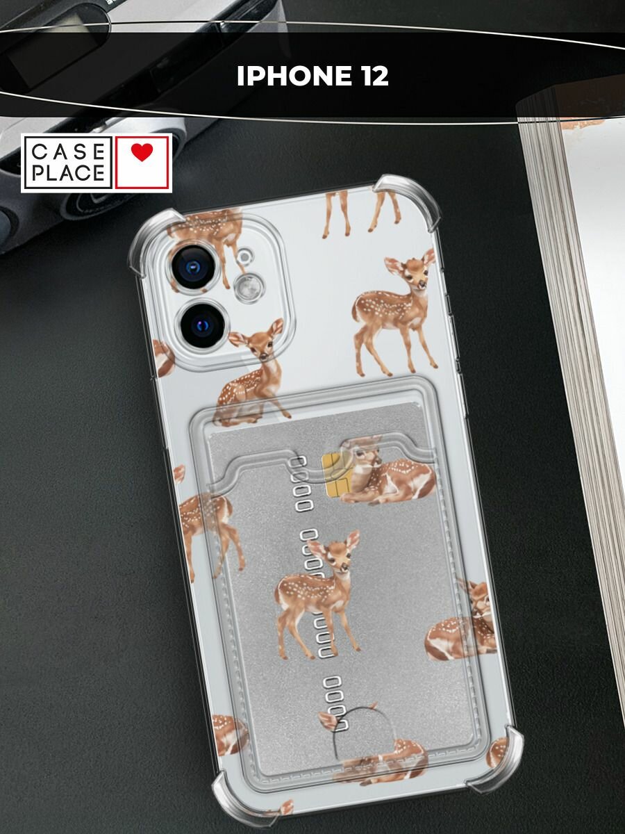 Чехол на Apple iPhone 12 (Айфон 12) с картой и принтом Паттерн маленький олень