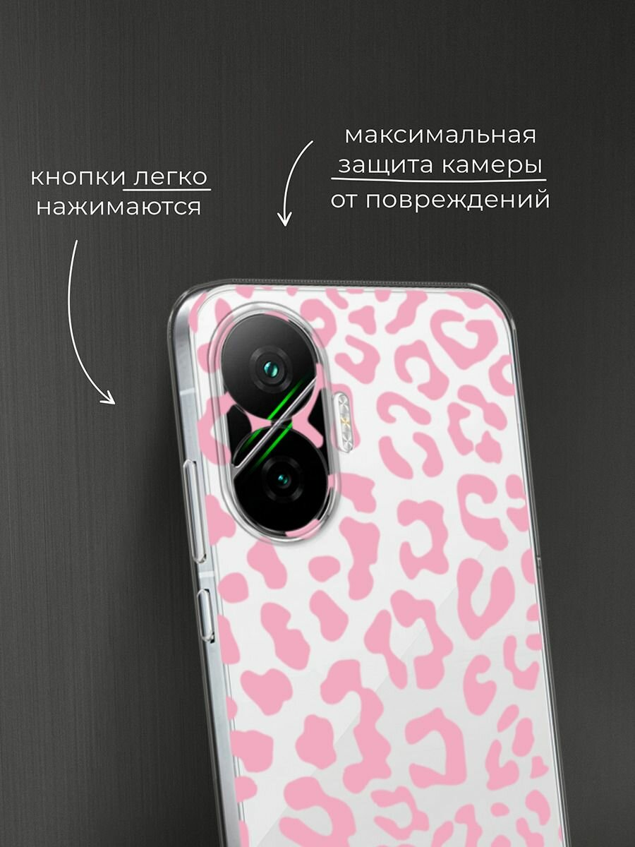 Чехол на Poco F7 / Поко F7 с принтом Паттерн розовый леопард, прозрачный — фото 1