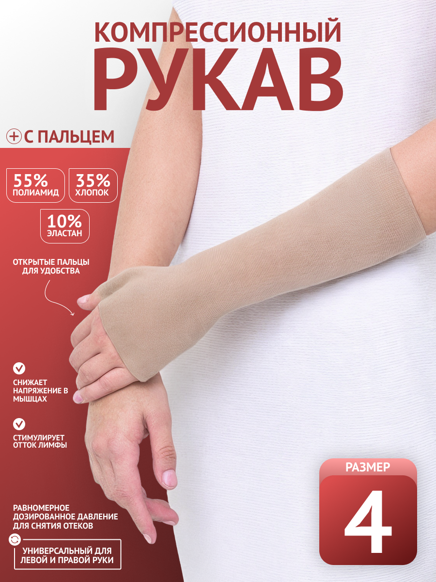 Рукав компрессионный кругловязаный рккв "ЦК", вид 1а – перчатка с пальцем, размер №4