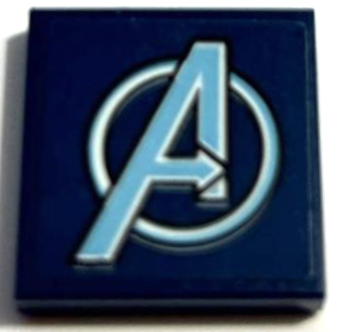 Tile 2 x 2 with Metallic Light Blue Avengers Logo on Dark Blue Background Pattern (Sticker) - Set 76131, 3068pb2395 Dark Blue U