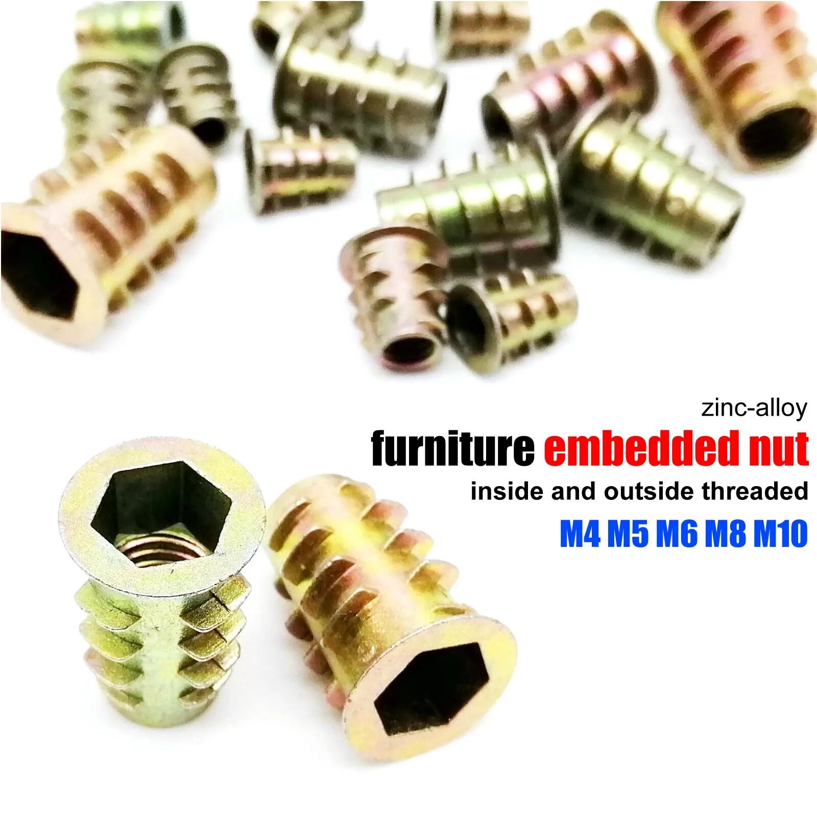 Набор из 10 шт. гаек HZYUEGOU металлические шестигранные M4 M5 M6 M8 M10 M6x10