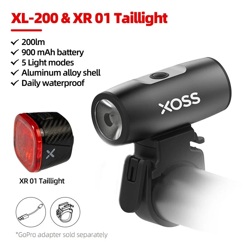 Велофонарь XOSS XL-200 + XR 01, 200 лм, Combo 3