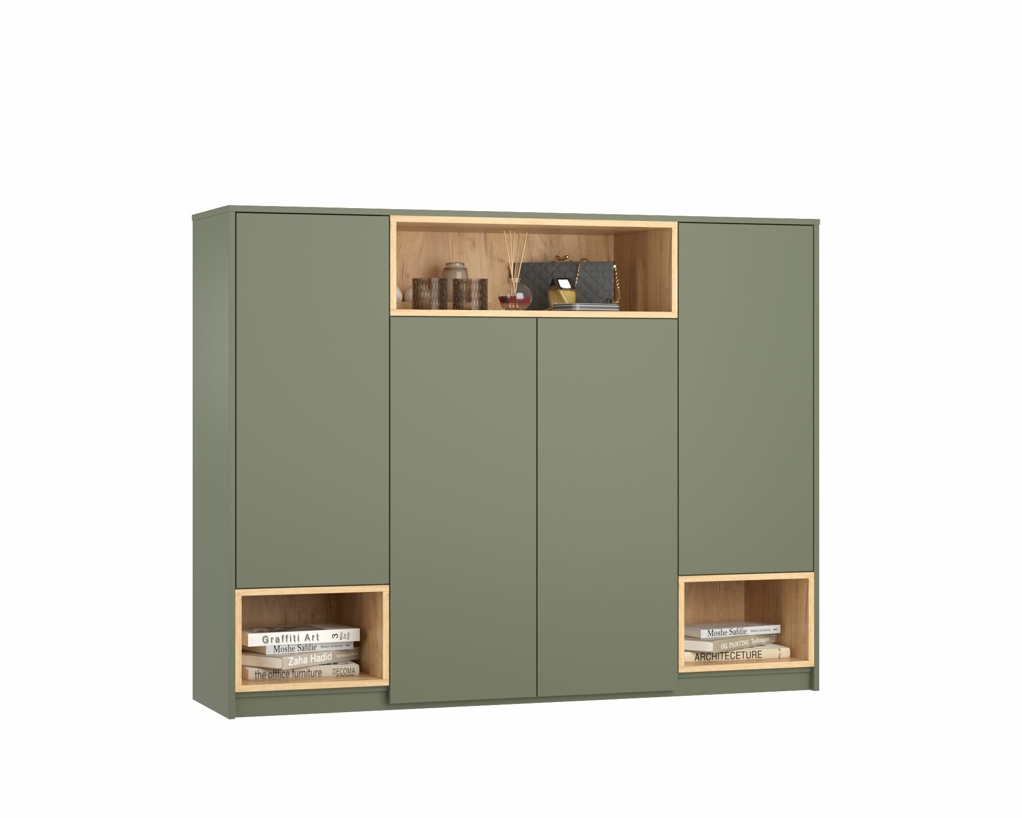 Комод с ящиками "Рокки 7" 160х125х40 Зеленый дымчатый / Дуб крафт золотой