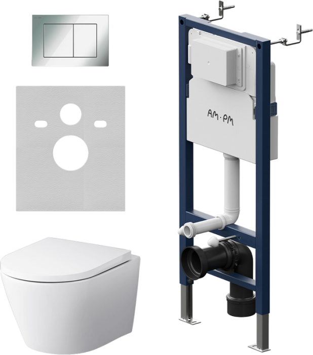 Комплект 5 в 1 AM.PM Sense IS90251.741701 с сиденьем микролифт, кнопка смыва хром глянец
