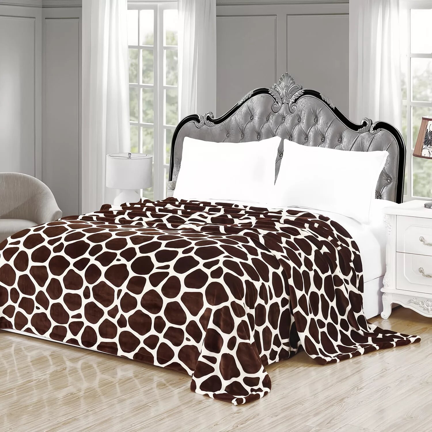 Плед из велсофта 2203-10 Жираф Elin (кремовый-коричневый), 200x220