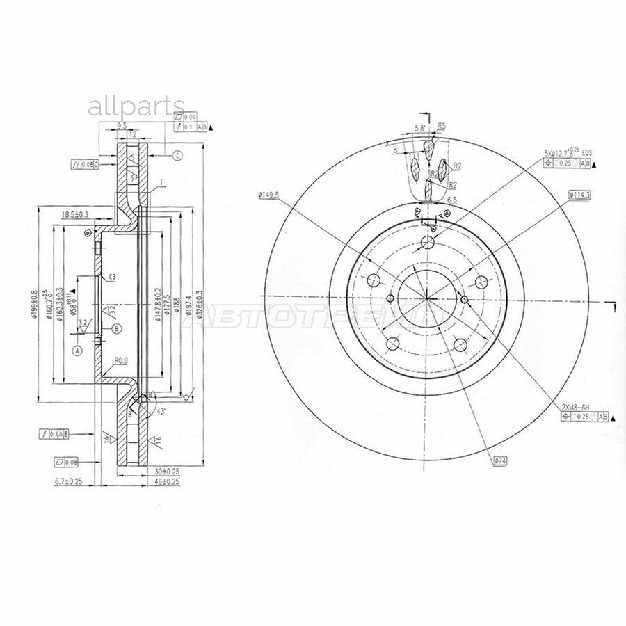 SAT ST-25-0081 Диск тормозной (Спереди) Subaru Impreza 00-14 / Exiga 08-15 / Impreza WRX STI 02-14