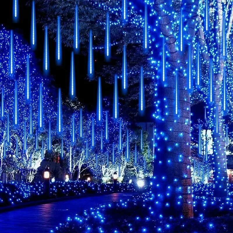 30cm/50cm EU/US/AU/UK Plug Waterproof Meteor Shower Rain 8 Tube LED String Lights For Outdoor Holiday Christmas Decoration Tree