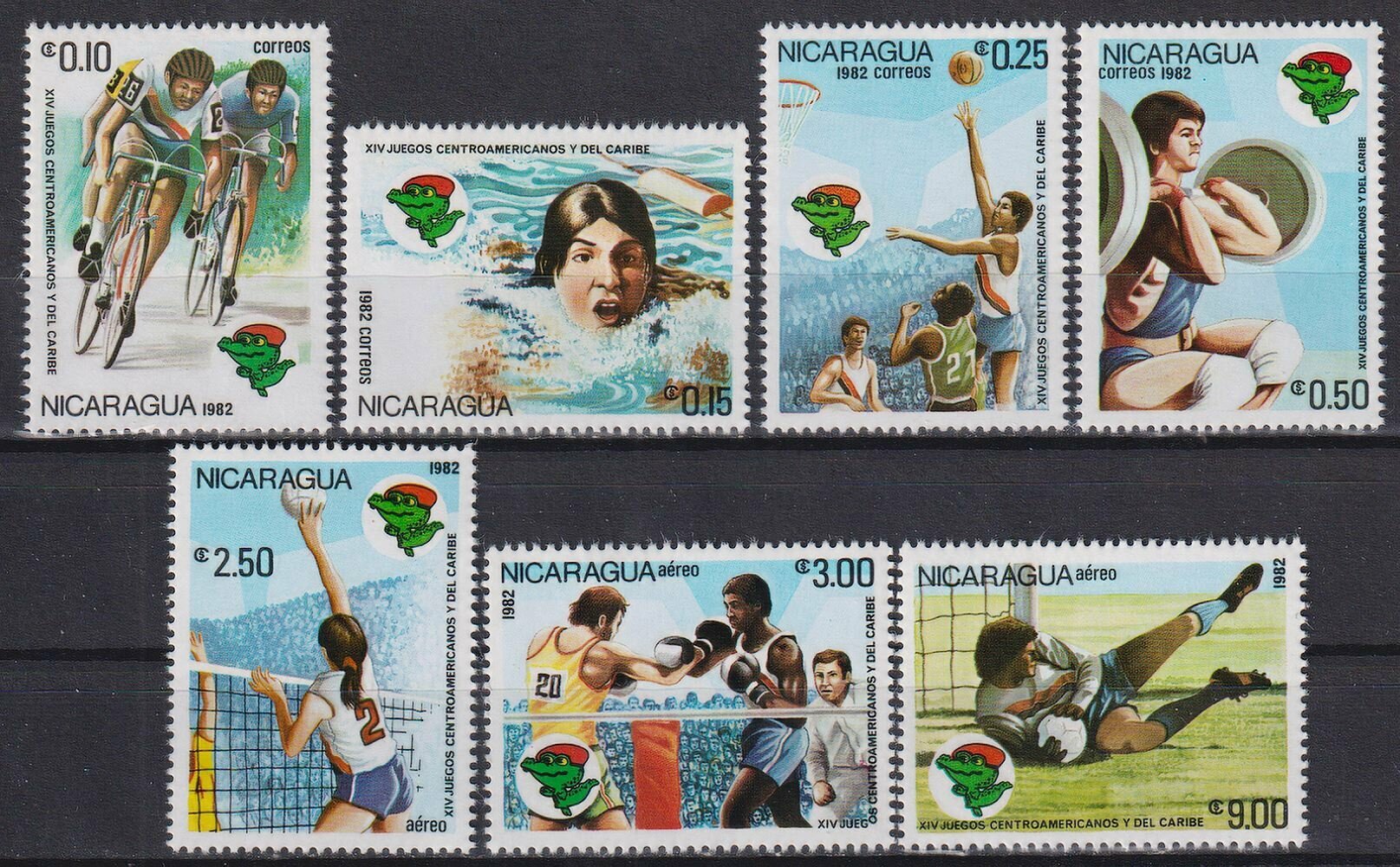 Почтовые марки Никарагуа 1982г. "14-е Игры Центральной Америки и Карибского бассейна" Футбол, Бокс, Спорт MNH