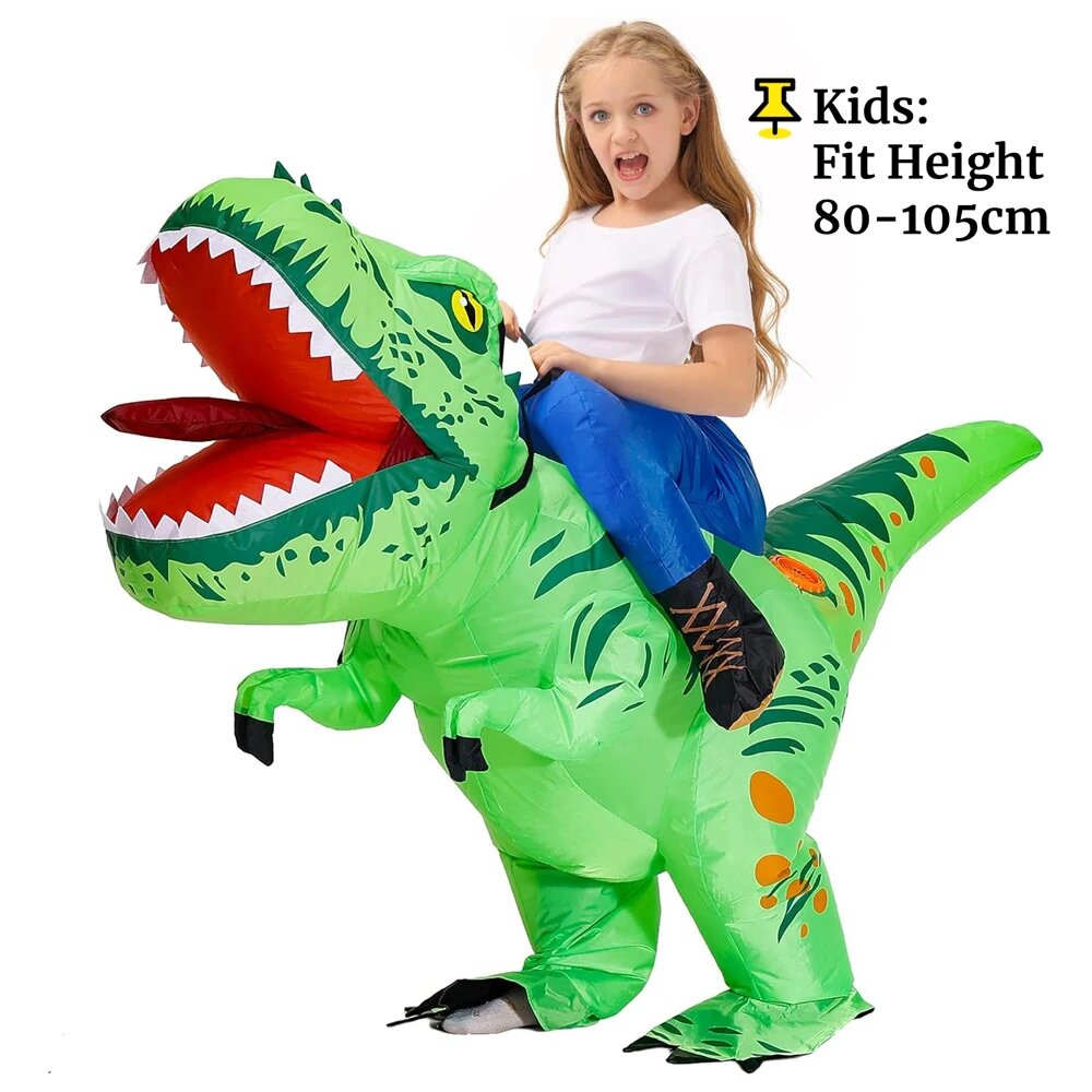 Надувной костюм динозавр зеленый полиэстер Fit Height 80-105cm