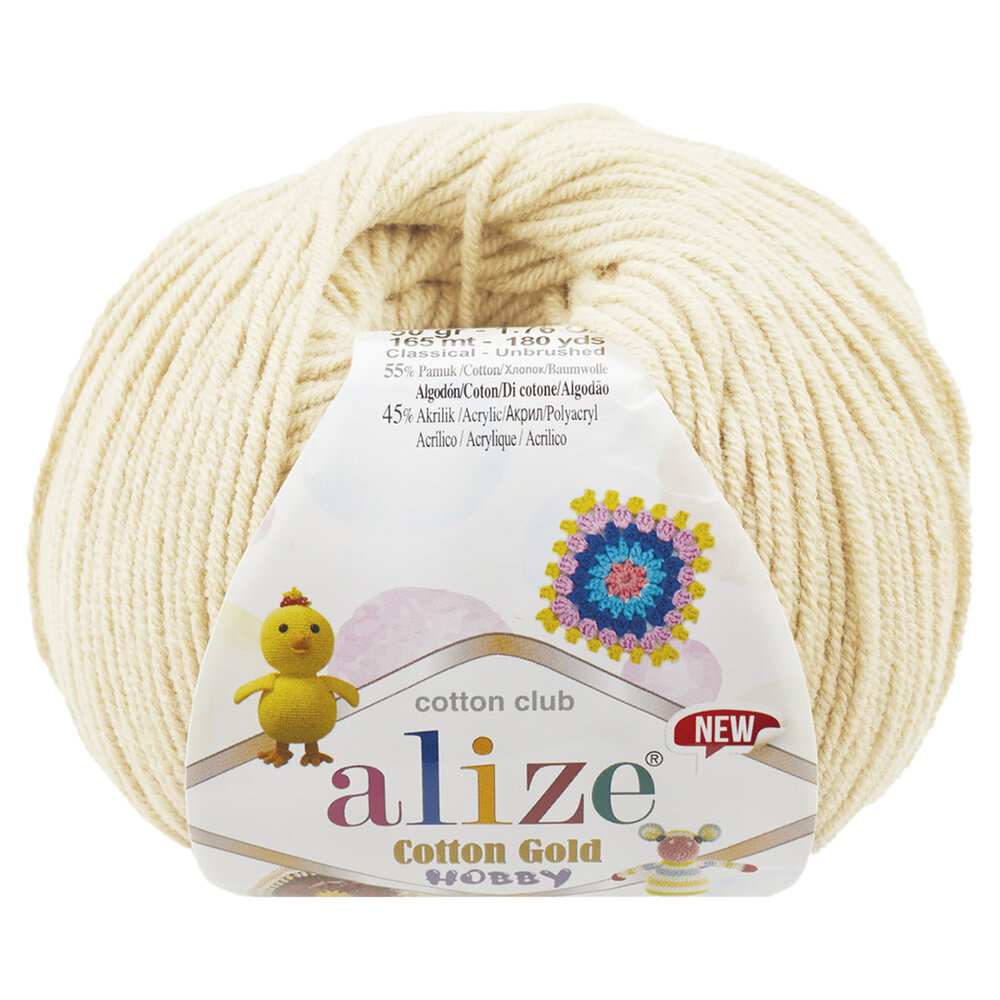Пряжа для вязания Alize Cotton gold hobby new 01 молочный 50 гр/165 м 55% хлопок, 45% акрил