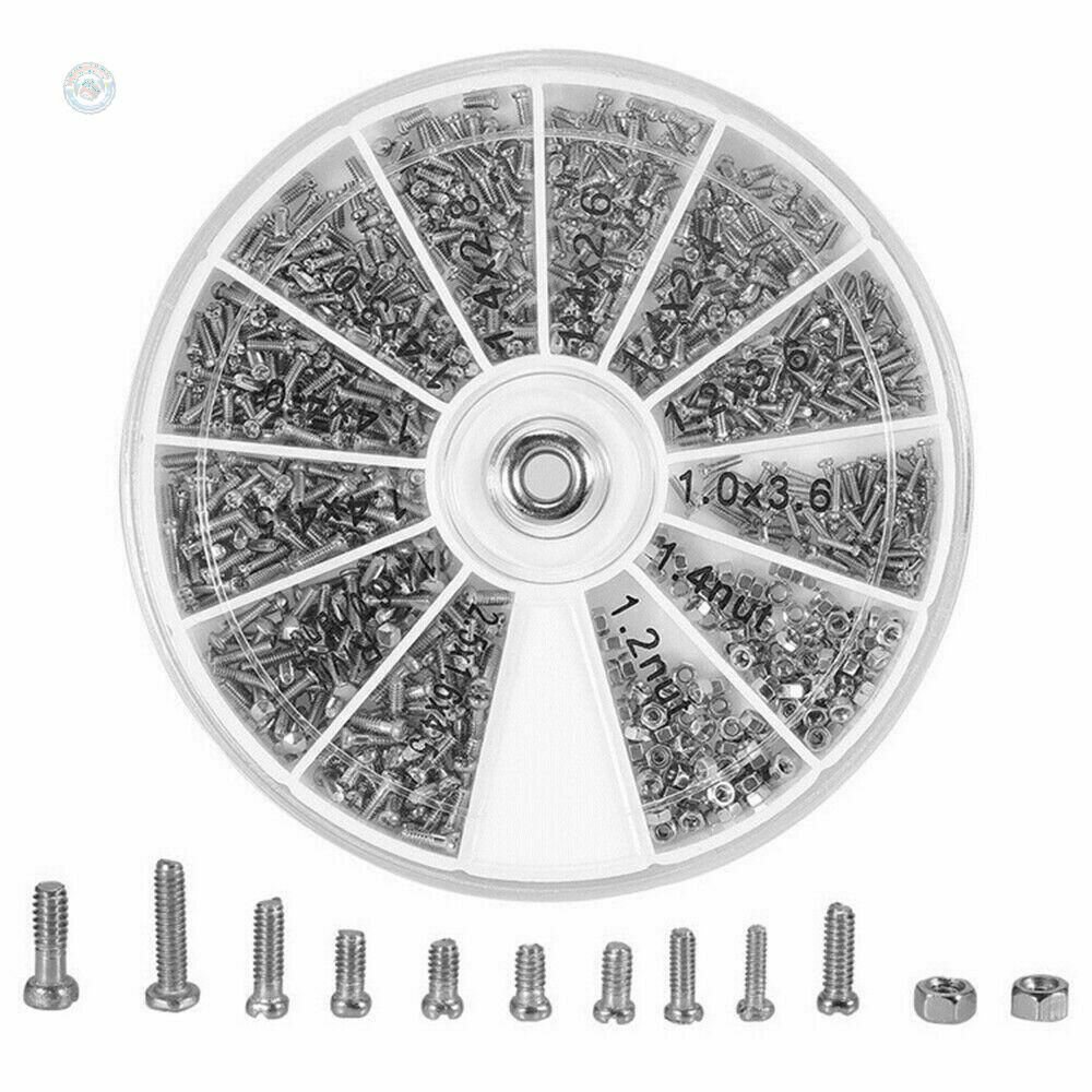 Набор метизов из нержавеющей стали 600 шт, мелкие винты и гайки M1-M1.6 для ремонта часов, очков и электроники, сортированные в удобном боксе