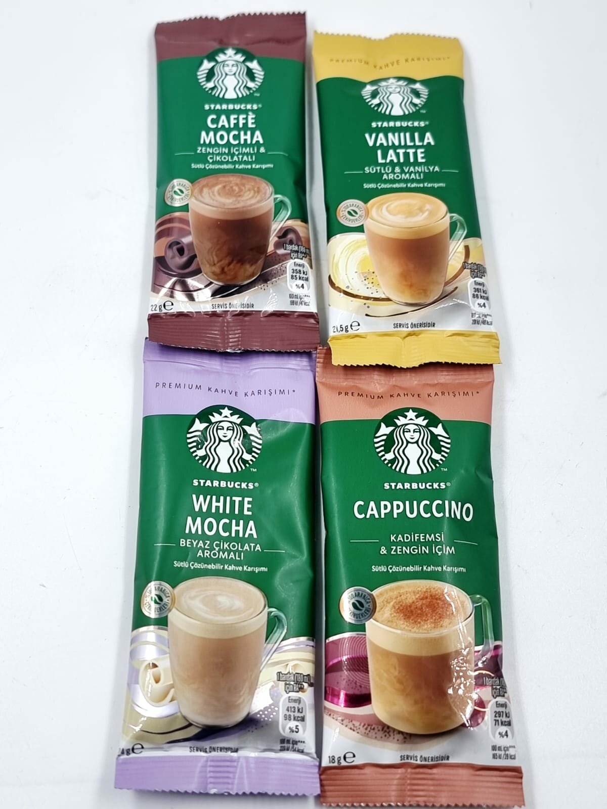 Starbucks кофе растворимый ассорти 4 вкуса (Caffe Mocha, Vanilla Latte, White Mocha, Cappuccino) 85.5 г (Турция)