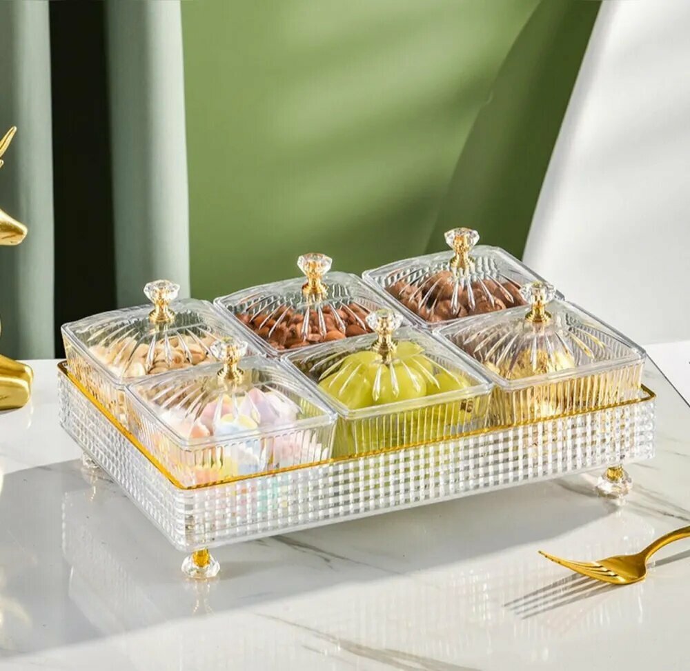 Фруктовница "Real Ikea", пластик, 7 салатников, с крышками, сервировочная, прозрачная