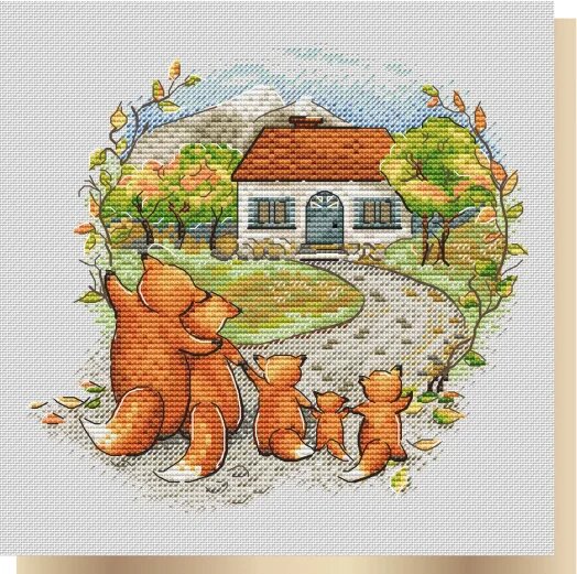 Набор для вышивки крестом "Лиса и дом" 18CT, фиолетовый