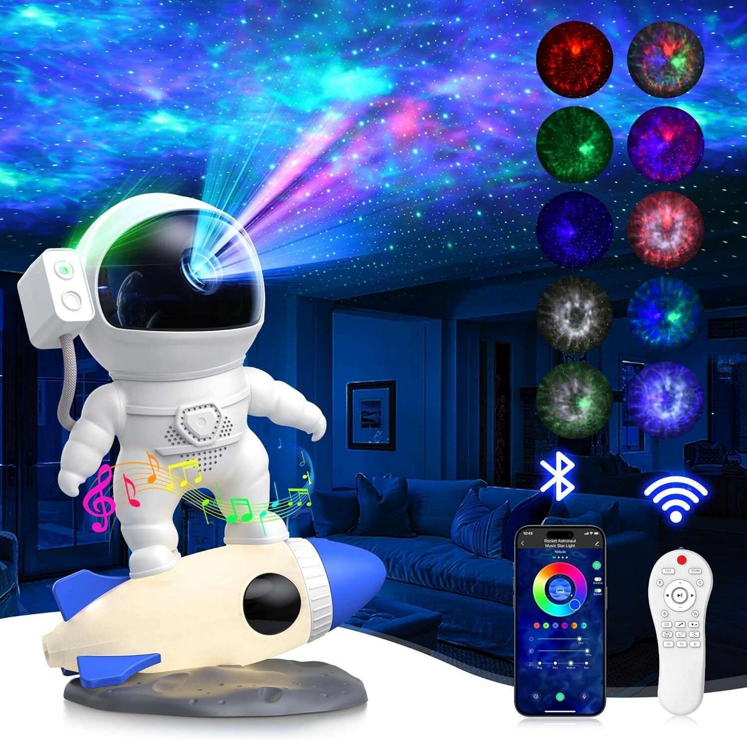 Проектор Nebula Astronaut с пультом дистанционного управления, белыми шумами, Bluetooth-динамиком, светодиодным звездным ночным светом для вечеринок, декора комнаты, подарков