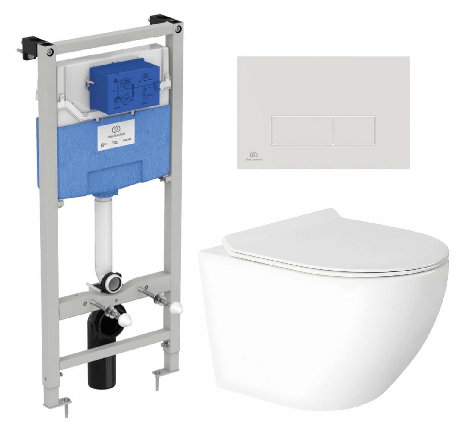 Комплект 3 в 1 инсталляция Ideal Standard + Унитаз подвесной Enio Indigo EN2870533 + кнопка белая