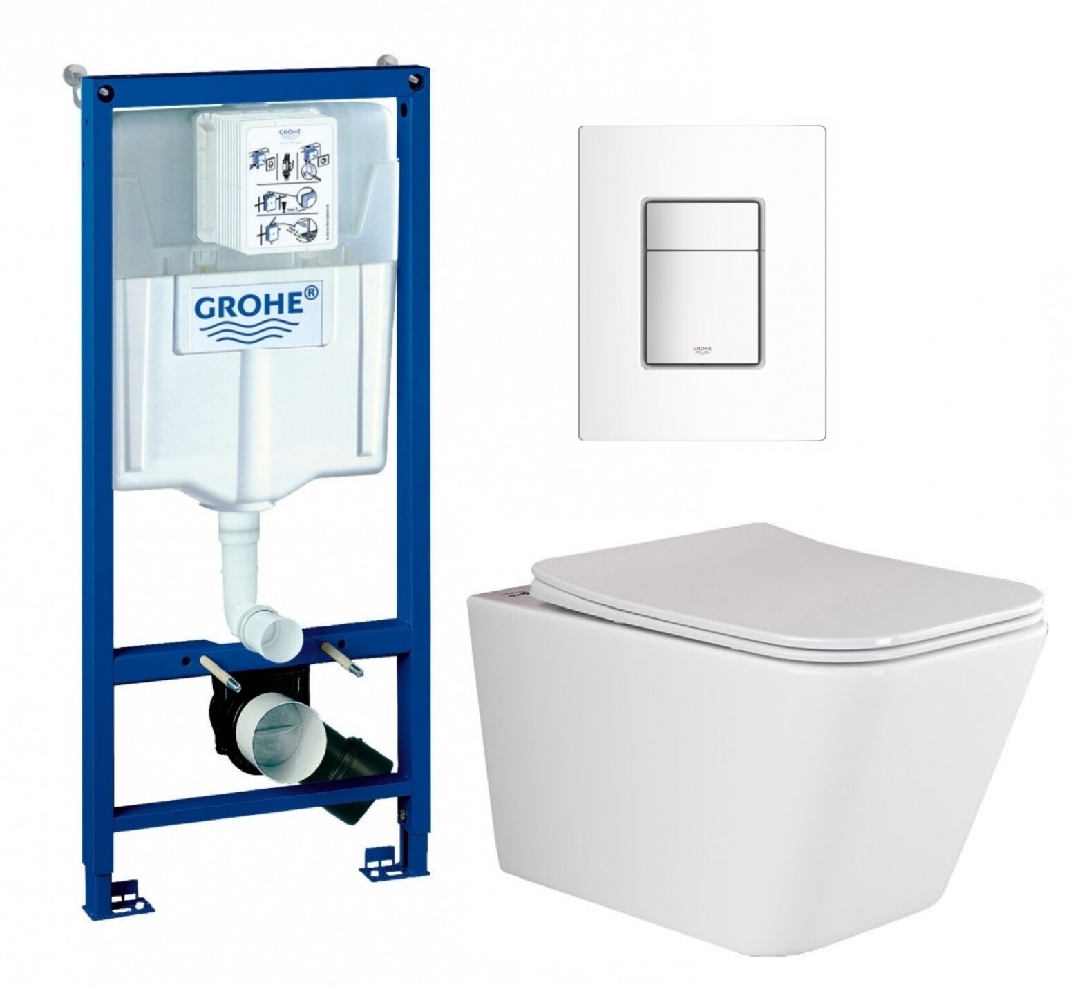 Комплект 3 в 1 инсталляция Grohe Rapid SL + Унитаз подвесной Ceramica Nova Metric Rimless CN3007 + кнопка белая