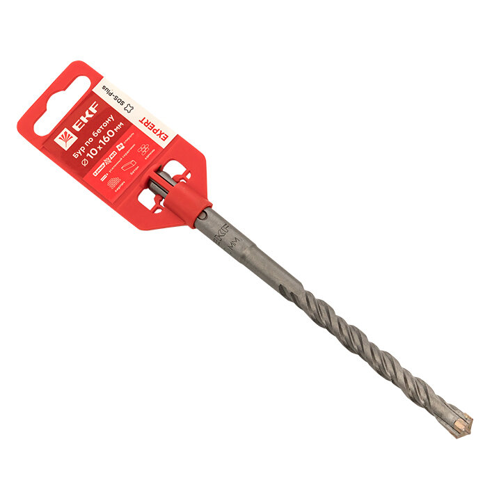 Бур по бетону EKF SDS-plus, 10х160 мм, 4 резца, 4S спираль