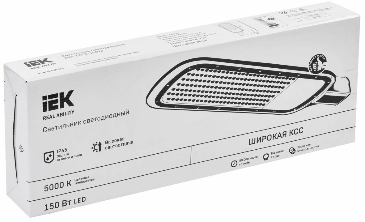 Светильник уличный IEK ДКУ 1012-150Ш, LED, консольный, 5000К, IP65, серый