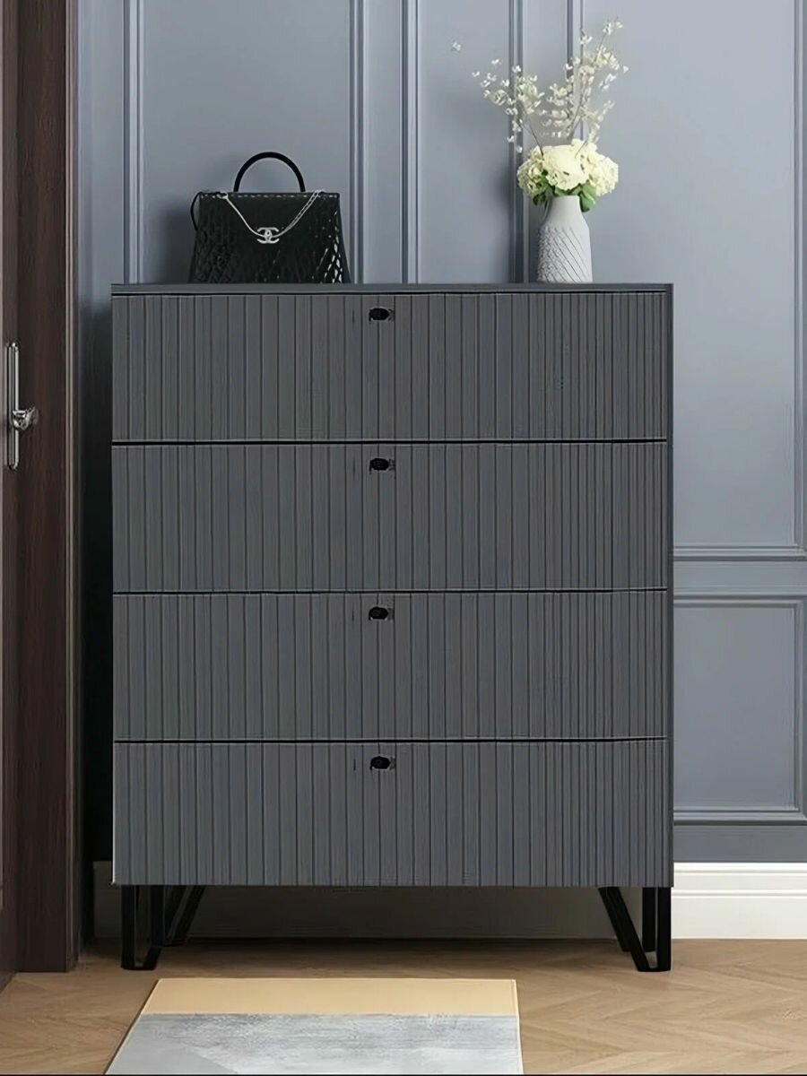 Комод Оливия МДФ/ЛДСП 852х1018х446, Графит/Графит Софт, с выдвижными ящиками, для дома, для дачи, МИФ