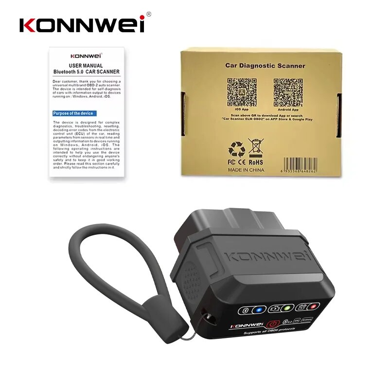 KONNWEI KW906 Bluetooth 5.0 OBD2 сканер для Android/IOS, черный