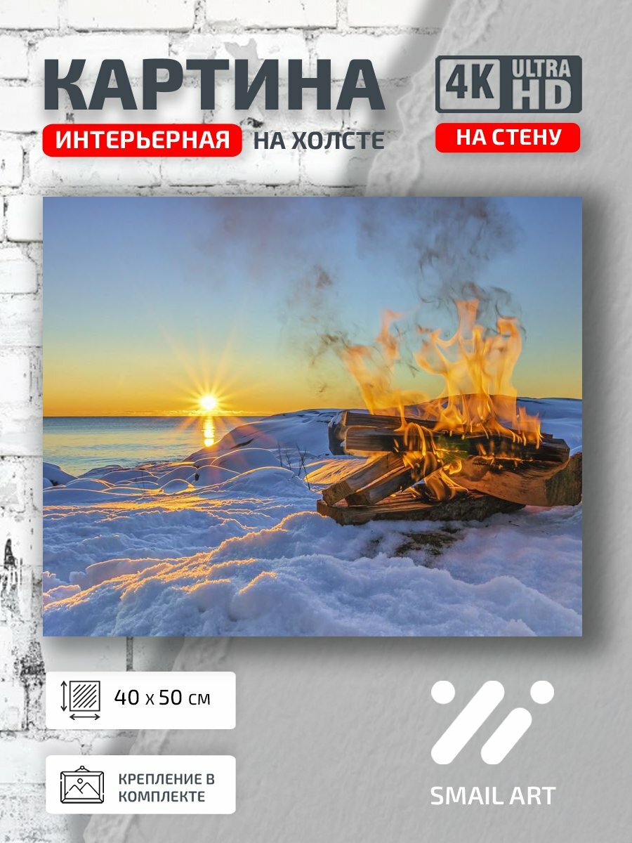 Картина на холсте интерьерная 40 на 50 на стену Костер Landscape для офиса пейзаж интерьер