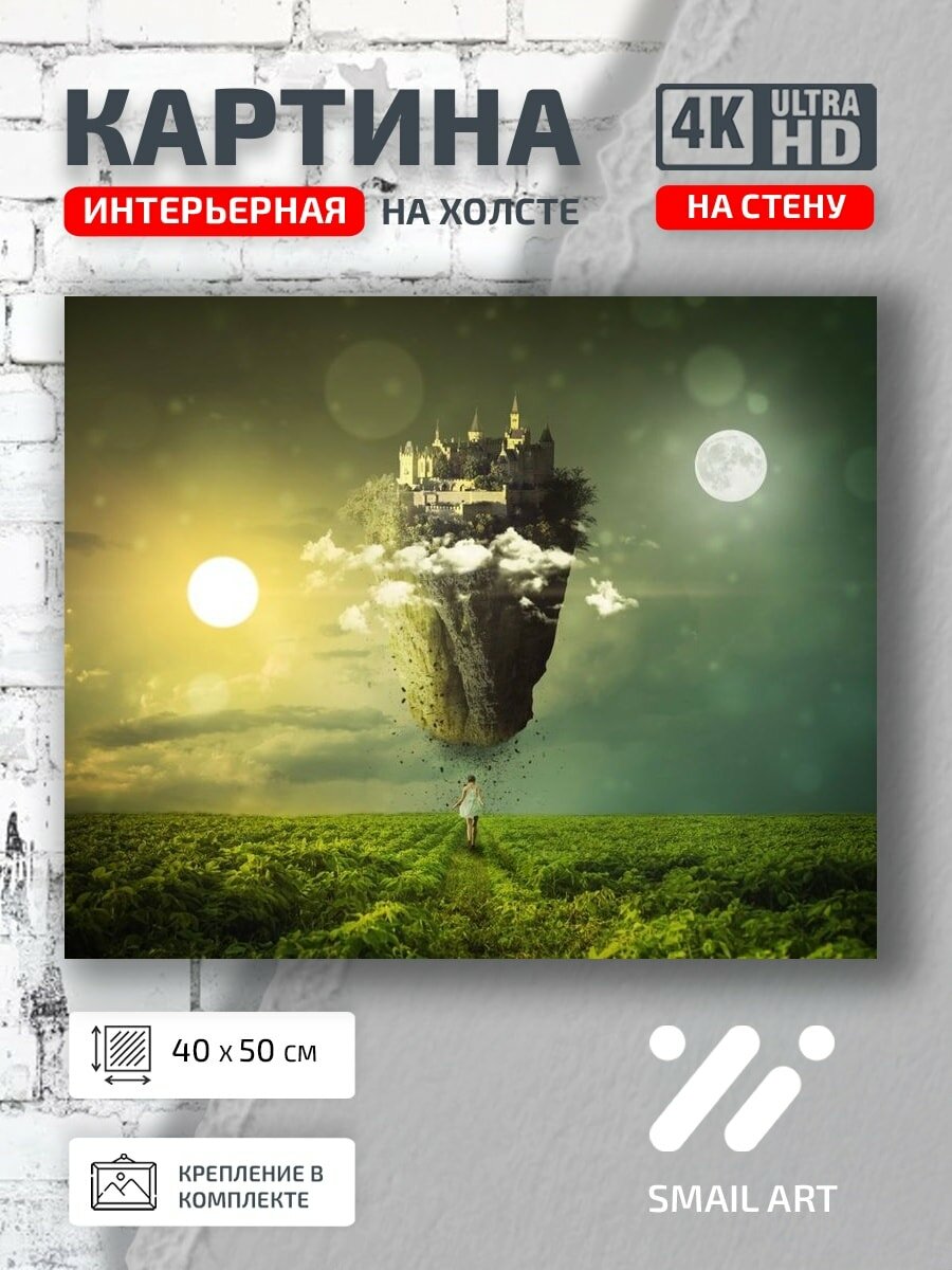 Картина на холсте интерьерная 40 на 50 на стену Солнце Луна для спальни атмосфера