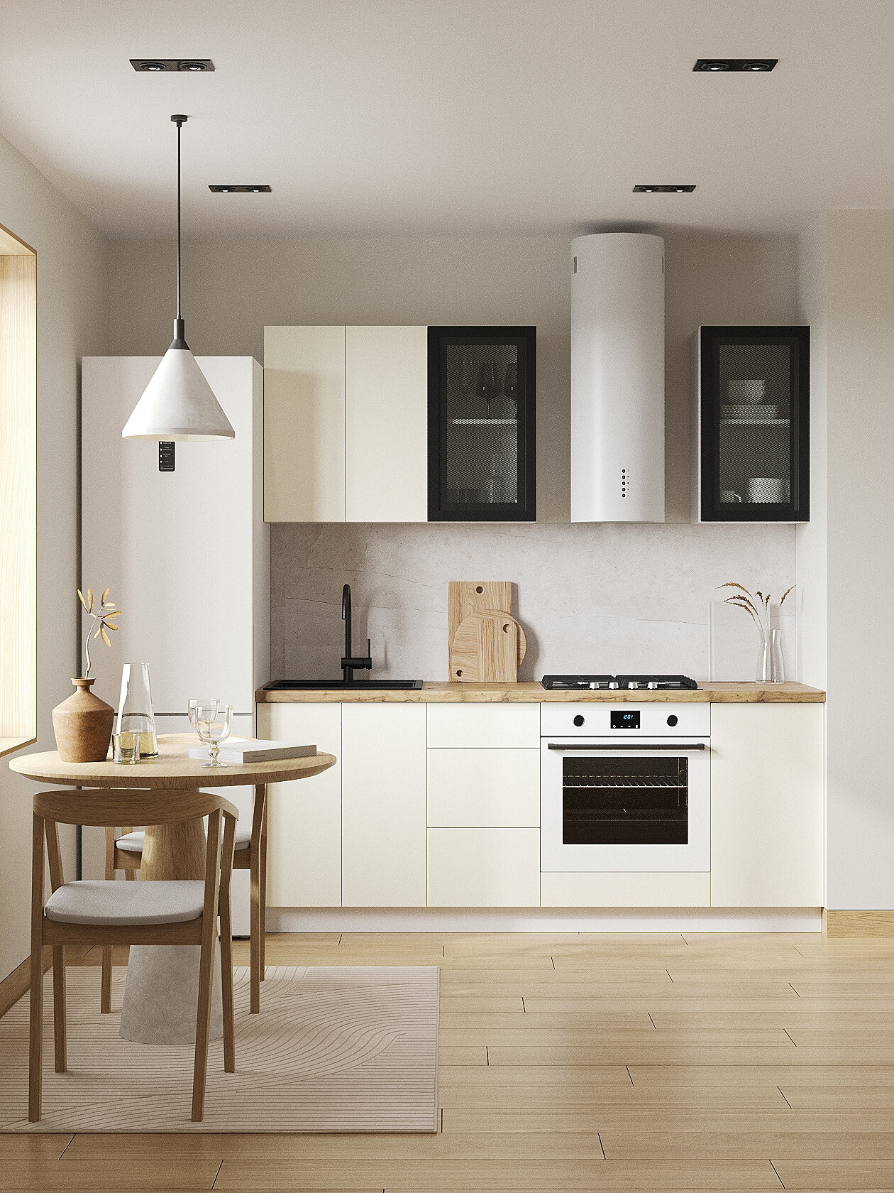 Кухонный гарнитур Тандем 2 м, мебель для дома и кухни, Белый / Черный матовый / Меланж