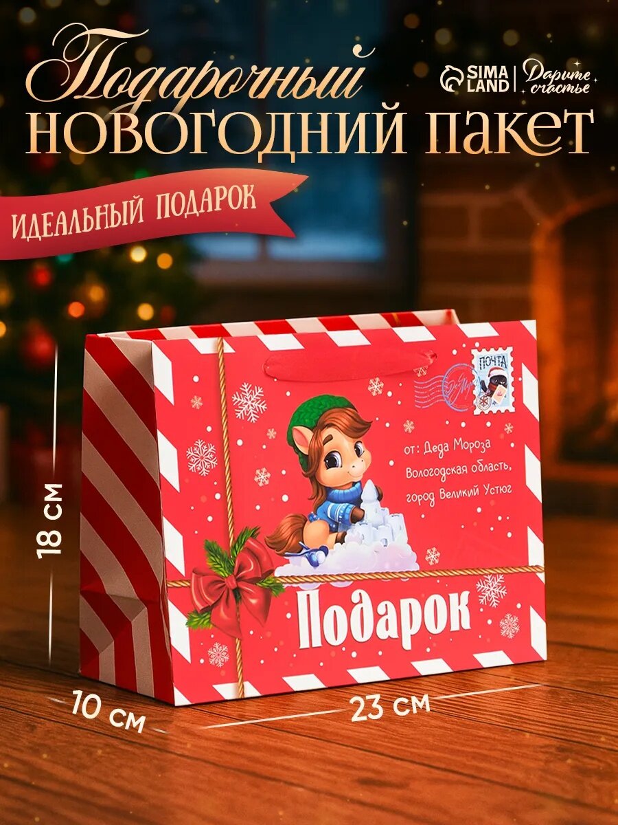 Пакет подарочный «Волшебный праздник», MS 23 × 18 × 10 см, красный