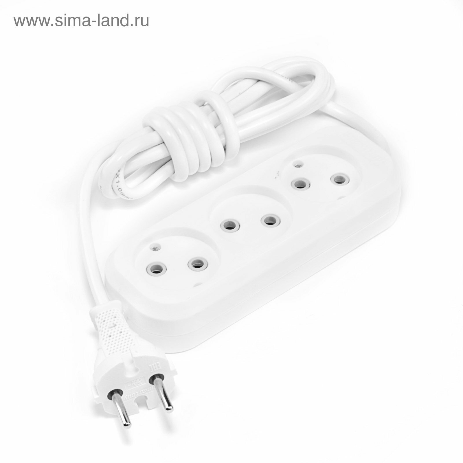 Удлинитель сетевой 3 розетки, 2 м, 2200 Вт, ПВС 2x1 мм2, 10 А, без заземления, белый