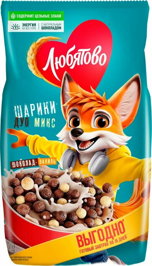 Готовый завтрак любятово Дуо Микс Шарики шоколадные, 500г