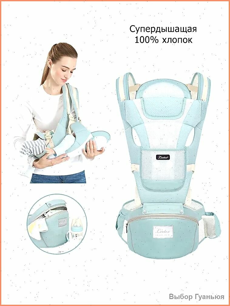 Рюкзак-переноска Leotex, для детей от 0 месяцев, 100% хлопок, бирюзовый
