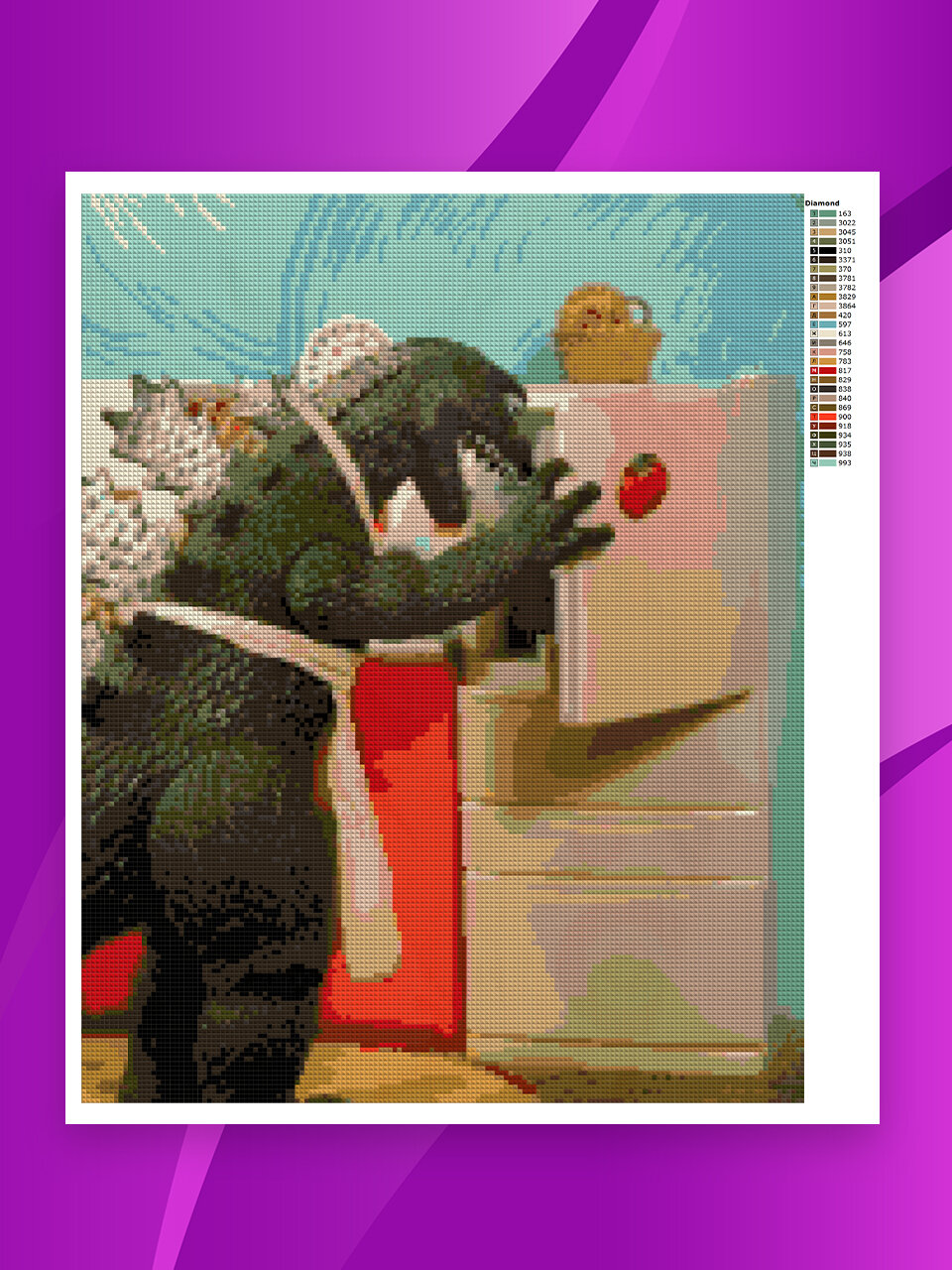 Алмазная мозаика без подрамника - вышивка - Годзилла и холодильник 40 х 50 см