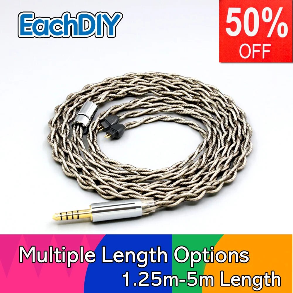 Кабель для наушников HiFiMan RE2000 EachDIY серебряный с графеном 1.25m, 4 In 1 Plug