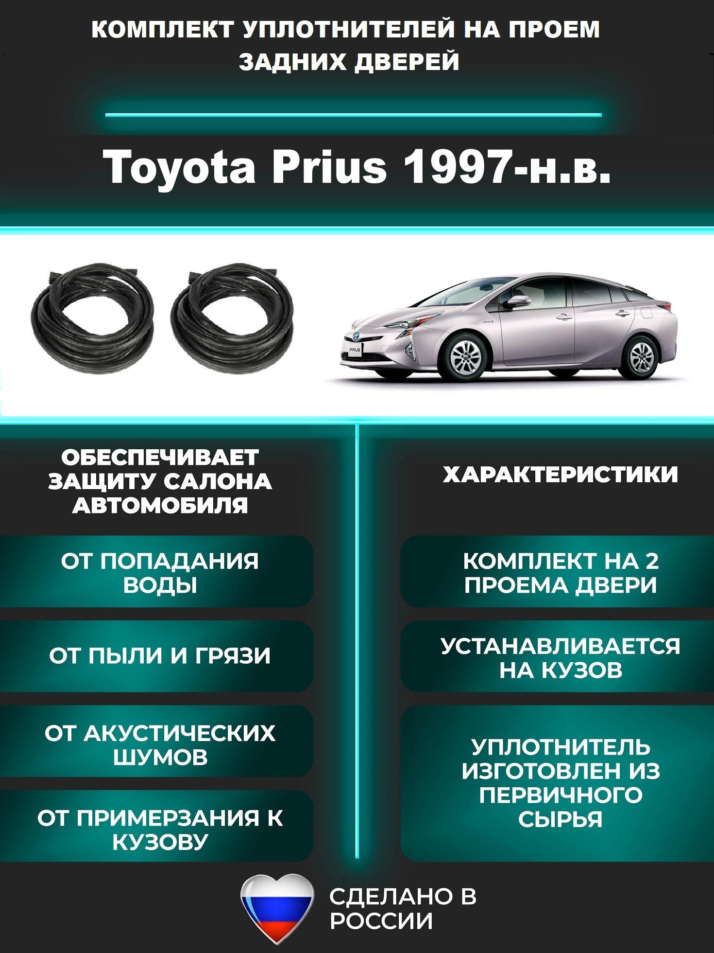 Комплект уплотнителей проема задних дверей подходят на Toyota Prius 1997-н. в, Тойота Приус - 2 шт