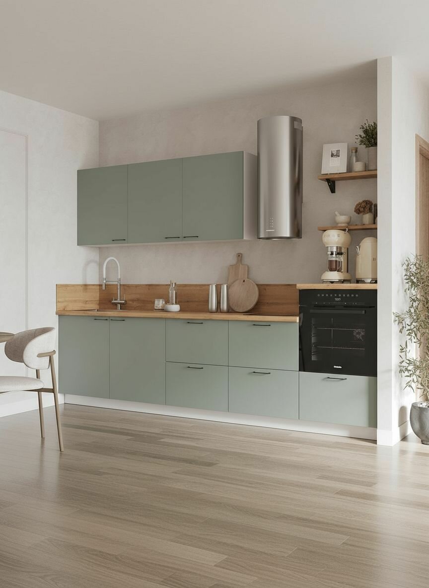 ARNIKA Кухонный гарнитур со столешницей Дакия 3м, цвет олива (зеленый), фасад Эмаль