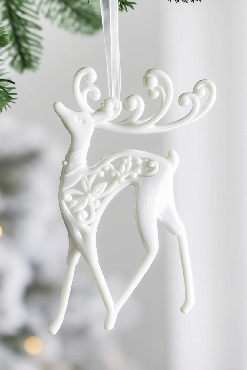 Ёлочная игрушка олень 'перламутровый вихрь', пластик, белый, 13 см, Winter Deco 1000414